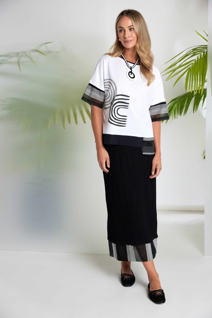 Embossed Pull Up Skirt With Stripe Hemline | Naya Stockist | Joli ...