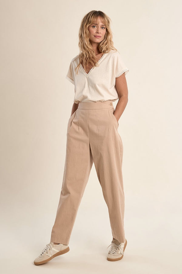 Flowy High-Waisted Trousers in Beige | Molly Bracken Stockist | Joli ...